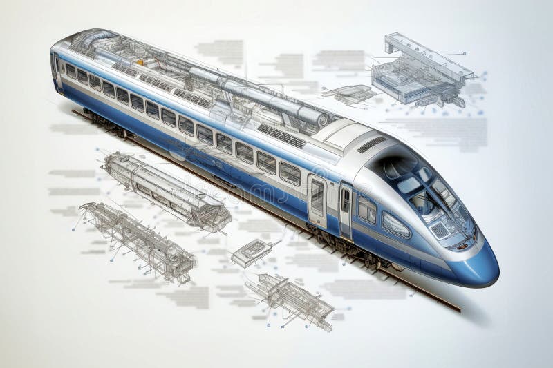 Projection of a Modern Train or Electric Locomotive. 3D Graphic ...