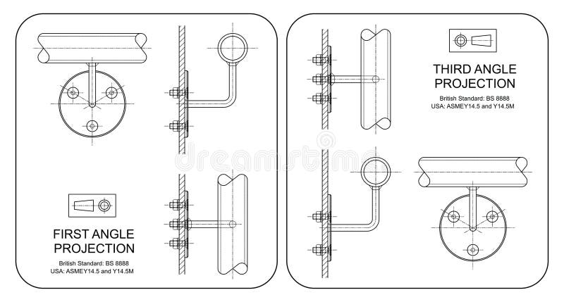 Projection Orthographique De Premier Et Troisième Angle Illustration de ...