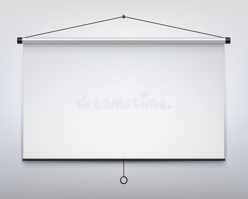 Projection Screen. Empty White Projection Screen on Wall, Blank Hanging ...