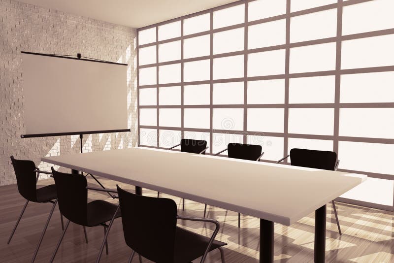 Projection Screen, Table and Chairs in Office Room Stock Photo - Image ...