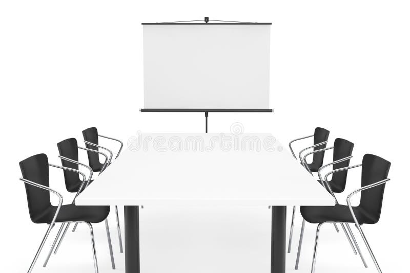 Projection Screen, Table and Chairs in Office Room Stock Image - Image ...