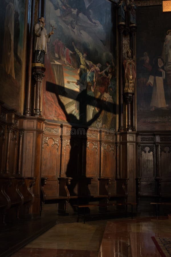 Projection of the Shadow of the Crucifix on the Wall of a Church Stock ...