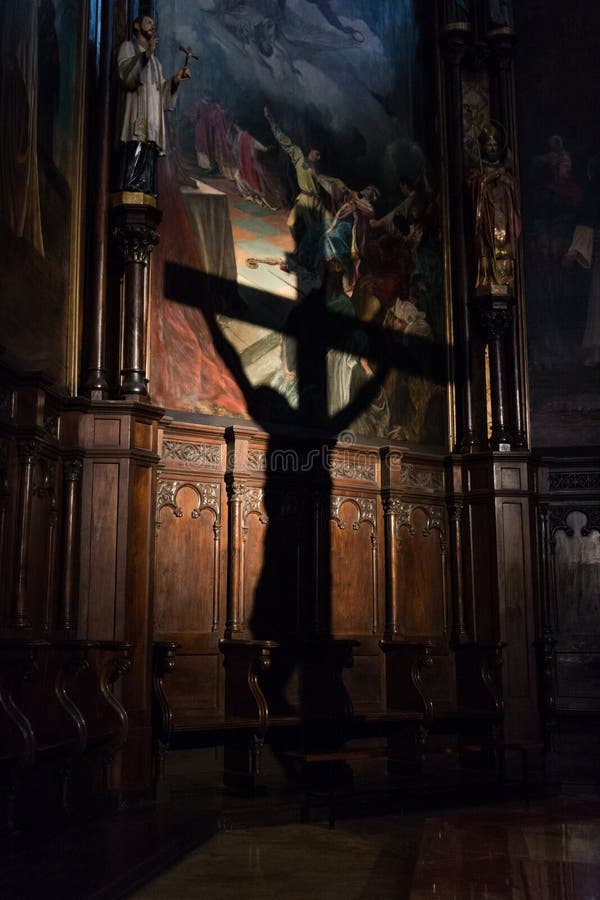 Projection of the Shadow of the Crucifix on the Wall of a Church Stock ...