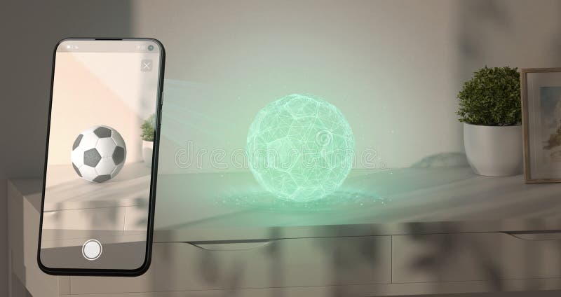 Projection Soccer Ball Hologram on Table Phone Display Augmented ...