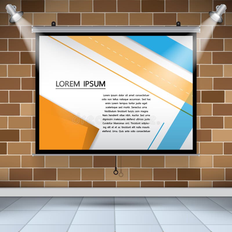 Projector Canvas on Brick Wall and Tile Floor, Modern Style Stock ...