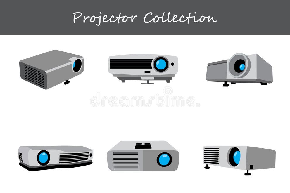 Projector Collection in Different Poses. Vector Illustration Stock ...