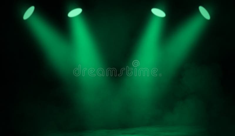 Green Projector. Spotlight Stage with Smoke on Black Background Stock ...