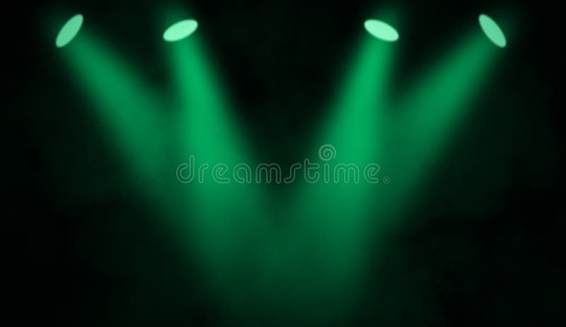 Green Projector. Spotlight Stage with Smoke on Black Background Stock ...