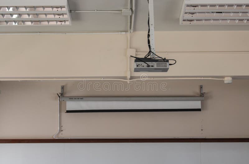 Projector Hang on Ceiling in Meeting Room. Stock Photo - Image of light ...