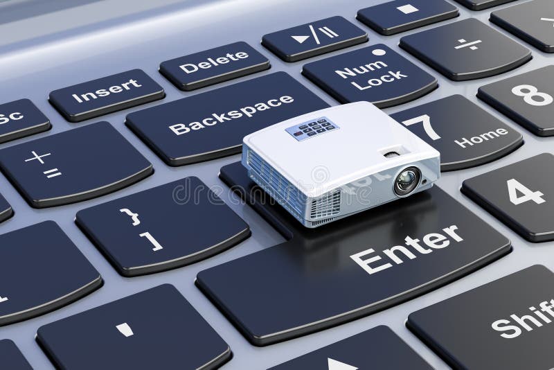 Projector on Laptop Keyboard, 3D Stock Illustration - Illustration of ...