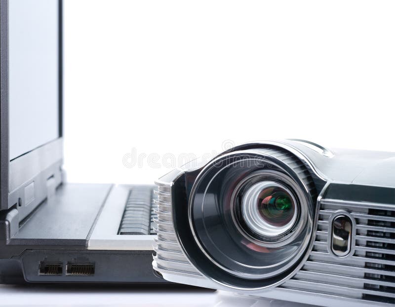 Laptop with Computer Projector on Table Stock Photo - Image of digital ...
