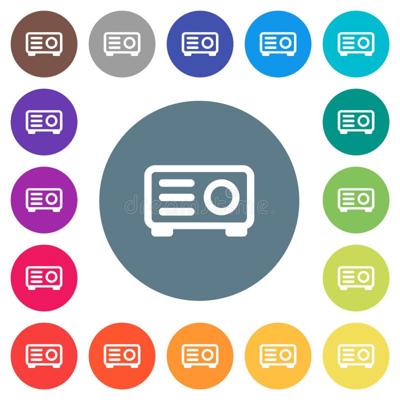 Projector Outline Flat White Icons on Round Color Backgrounds Stock Vector - Illustration of ...