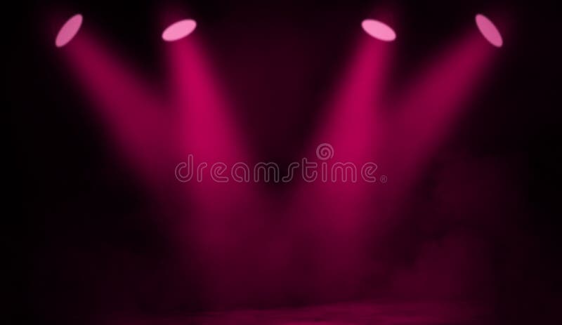 Projector Pink Spotlight. Beautiful Perfomance Stage with Smoke Stock ...