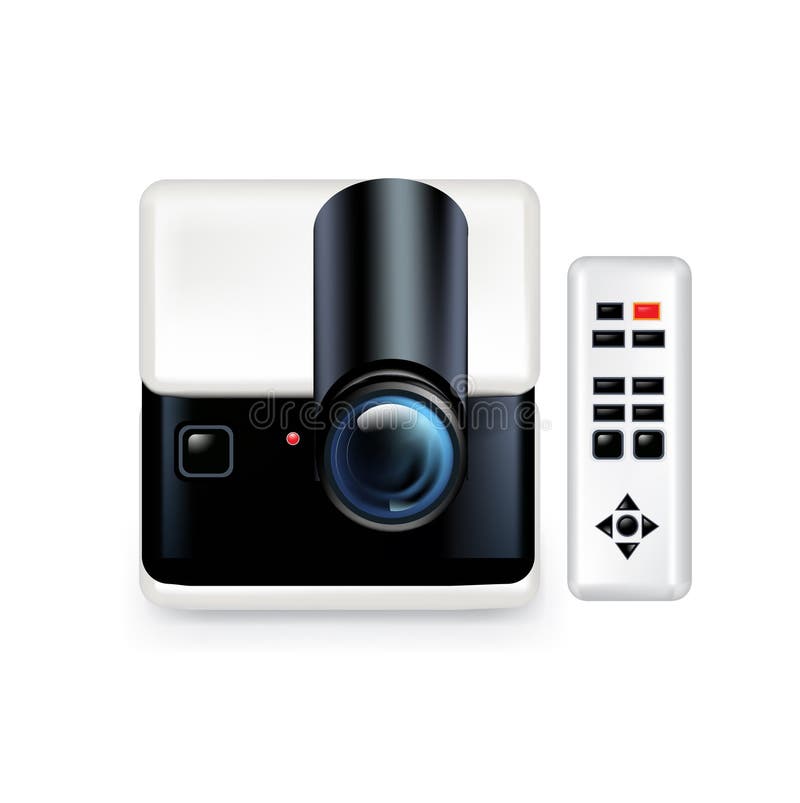Projector with Remote Control on White Stock Vector - Illustration of ...