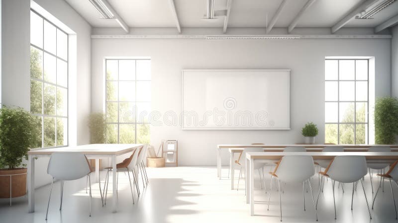 Projector Screen Canvas in Modern Conference Room with Big Windows ...