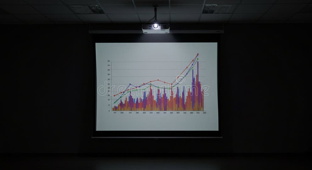 Projector Screen Displaying a Multi-colored Bar and Line Graph ...