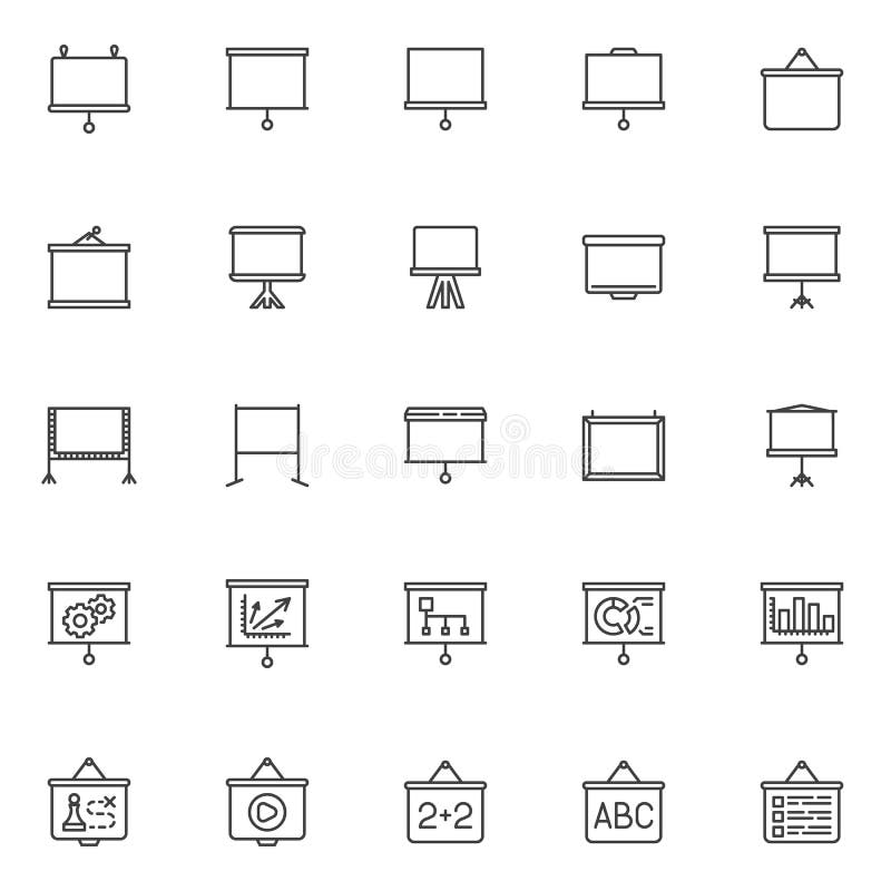 Projector Screen Line Icons Set Stock Vector - Illustration of ...