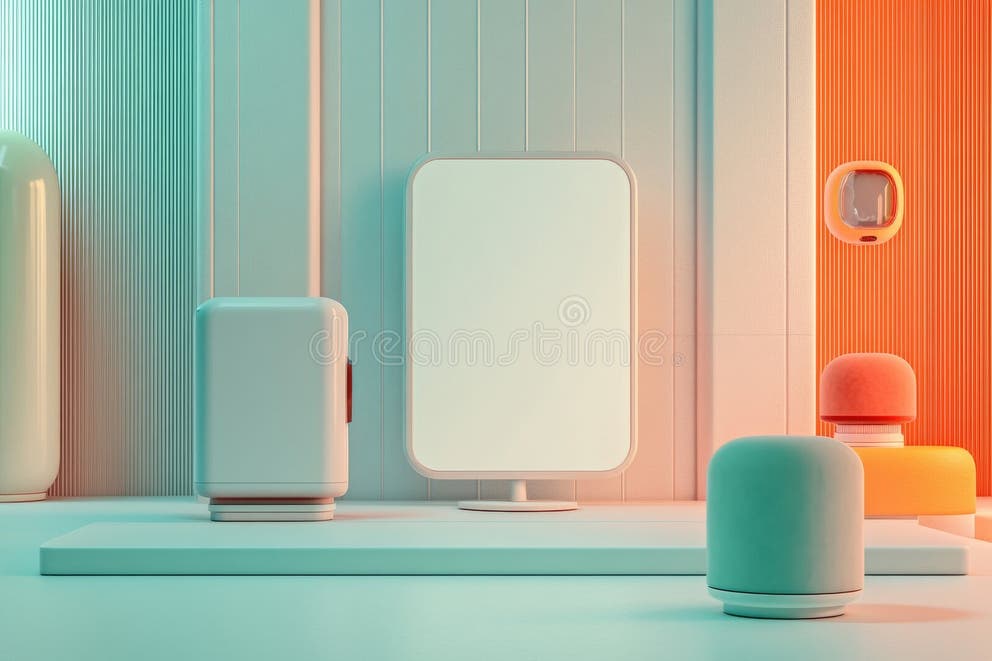 Projector Screens and Advertising Banners in Several Angles on a White ...