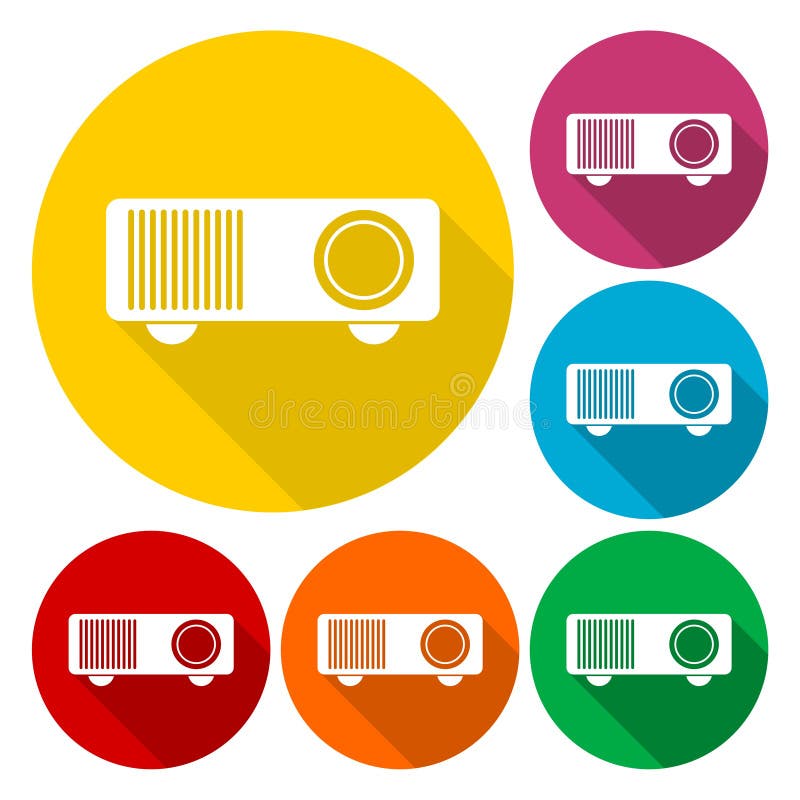 Projector Sign Icons Set with Long Shadow Stock Vector - Illustration ...