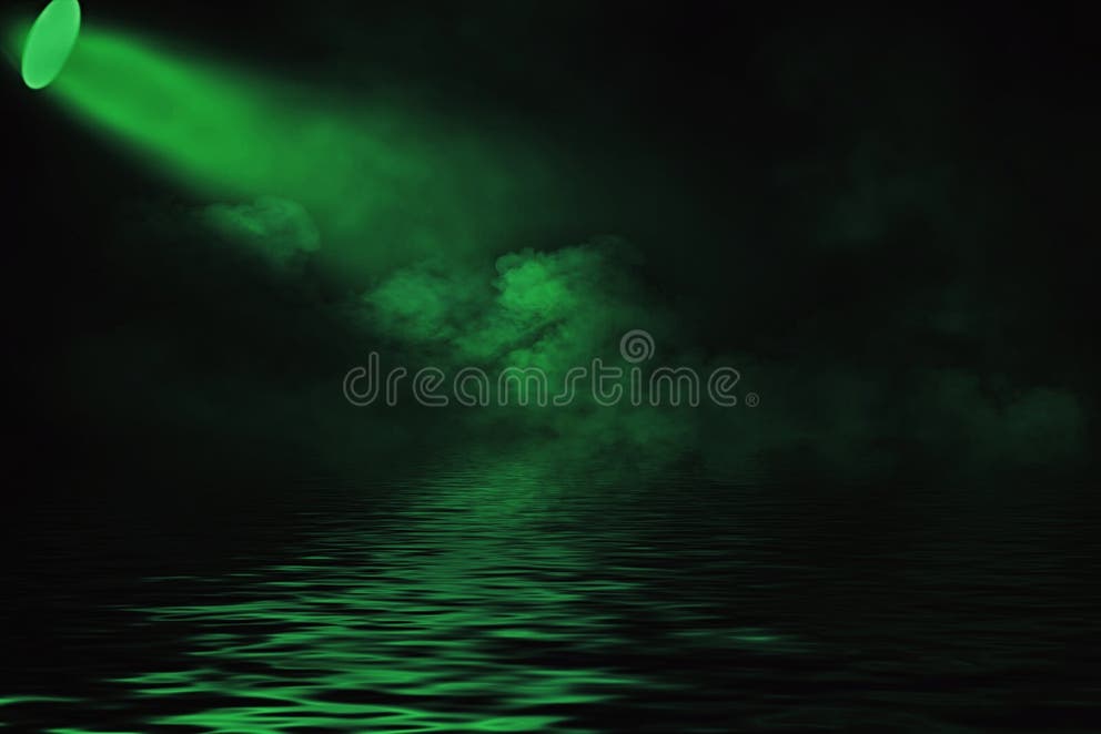 Projector Spotlight with Reflection in Water. Isolated on Black ...