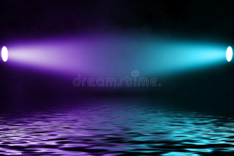 Projector Spotlight with Reflection in Water. Isolated on Black ...