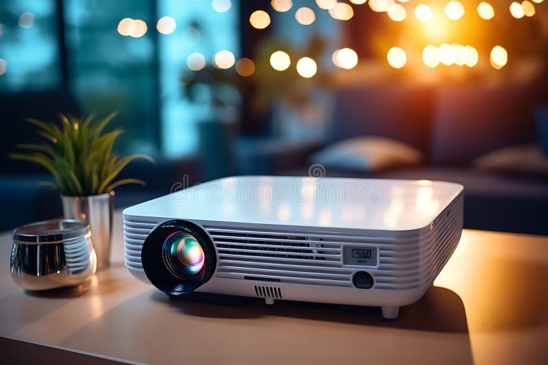 Projector on the Table in the Living Room Stock Photo - Image of video ...