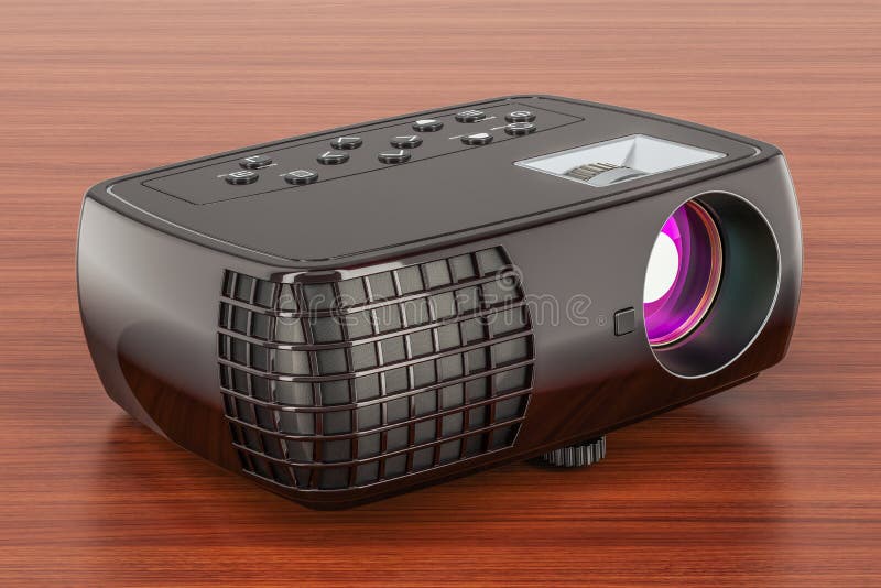 Projector on the Wooden Table, 3D Stock Illustration - Illustration of ...