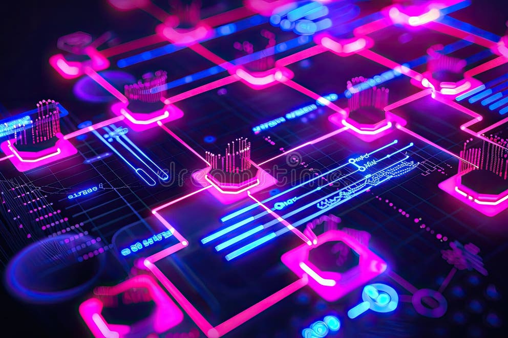 Projects Connected with Bright Lights, Neon Flowchart Stock ...