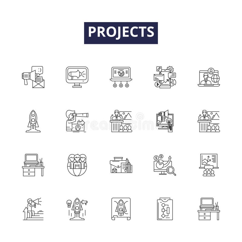 Projects Line Vector Icons And Signs Implement Create Manage Execute Design Developing