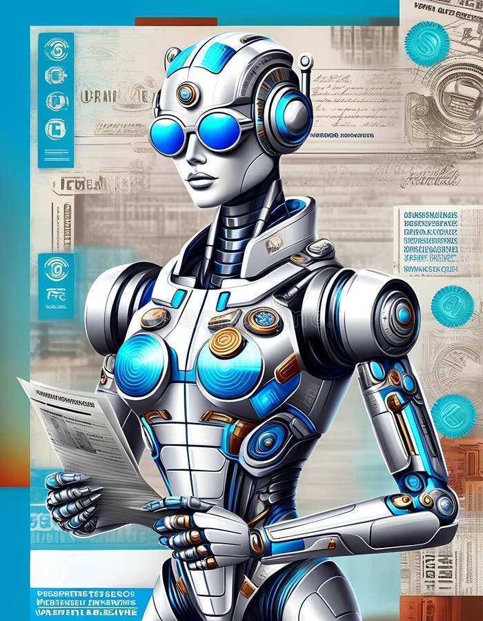 Robot with Newspaper. Vector Illustration of a Robot with Newspaper ...