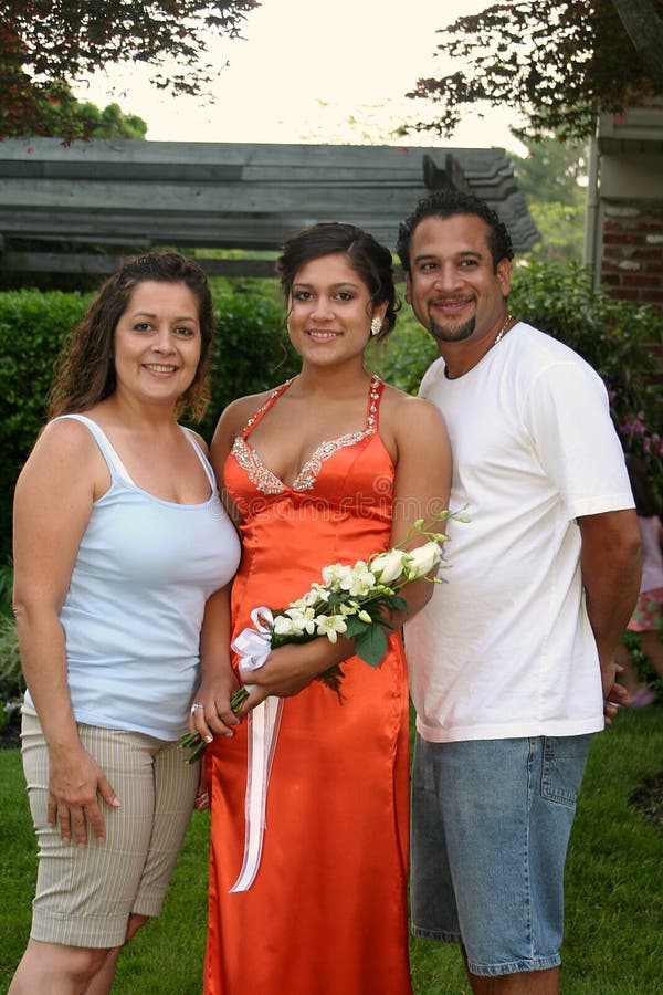 Prom Girl Orange and Parents Stock Photo - Image of beauty, elegant ...