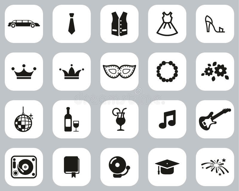 Prom Night Icons Black & White Flat Design Set Big Stock Vector ...