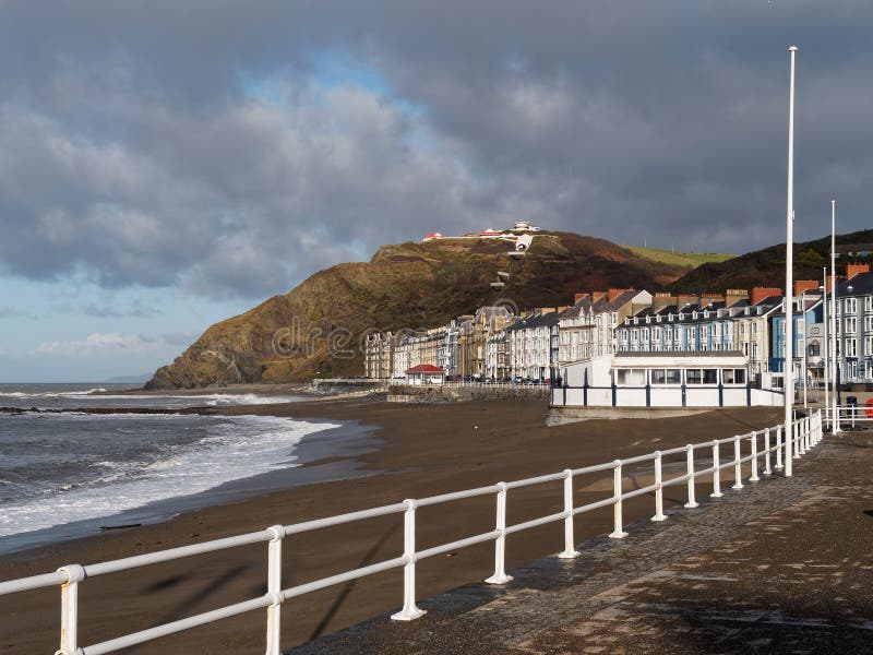 Promenade and Beach at Aberystwyth Stock Image - Image of sand, wales ...