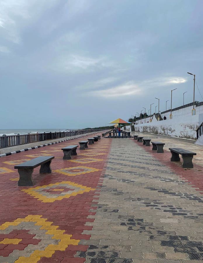 Promenade with Benches Along the Sea Stock Image - Image of benches ...