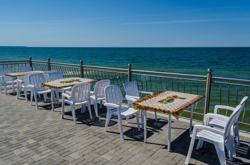 Promenade and Free Tables in the Cafe. Stock Image - Image of promenade ...