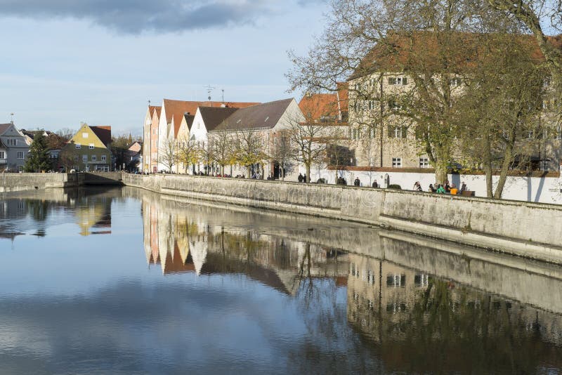 Promenade and Historic Buildings in Landsberg at Lech River Stock Image ...