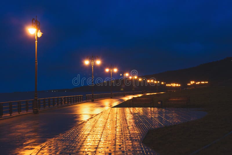 Promenade in the in the Light of the Lampposts Stock Photo - Image of ...