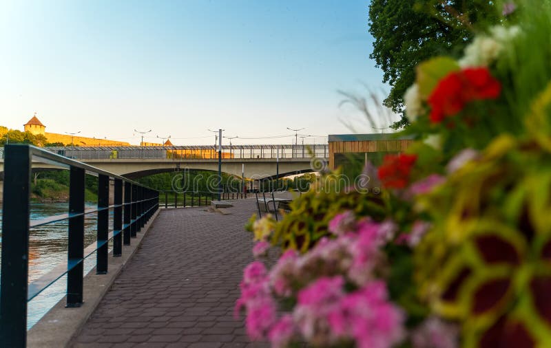 Promenade by the River Narva Stock Image - Image of border, herman ...