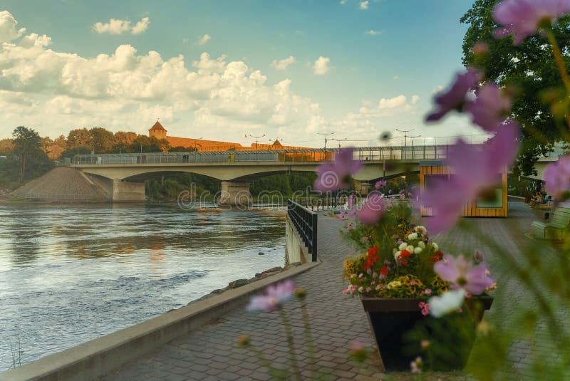 Promenade by the River Narva Stock Photo - Image of narova, herman ...