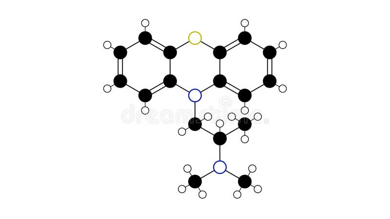 Promethazine Molecule, Structural Chemical Formula, Ball-and-stick ...