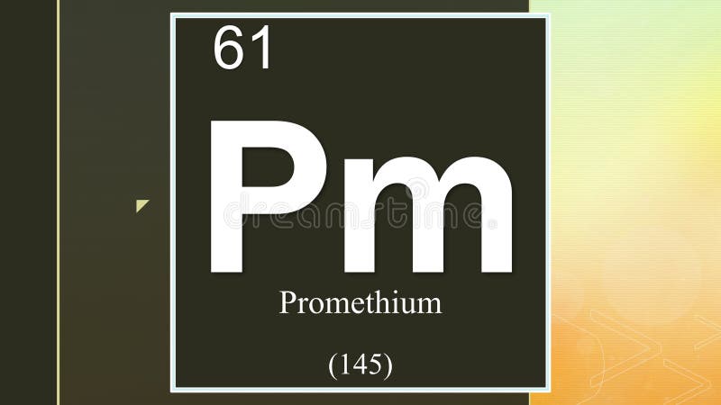 Promethium Chemical Element Symbol on Black Yellow Solid and Gradient ...