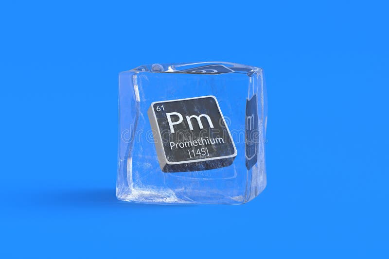 Promethium Pm Chemical Element of Periodic Table in Ice Cube. Symbol of ...