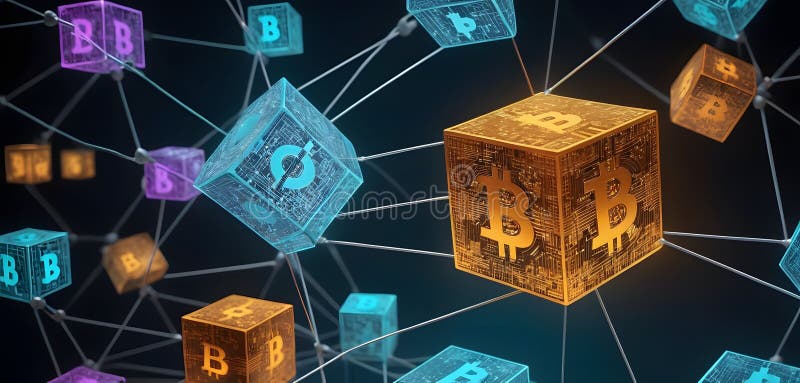 Central Bitcoin Cube in Network AI Generative Stock Image - Image of ...