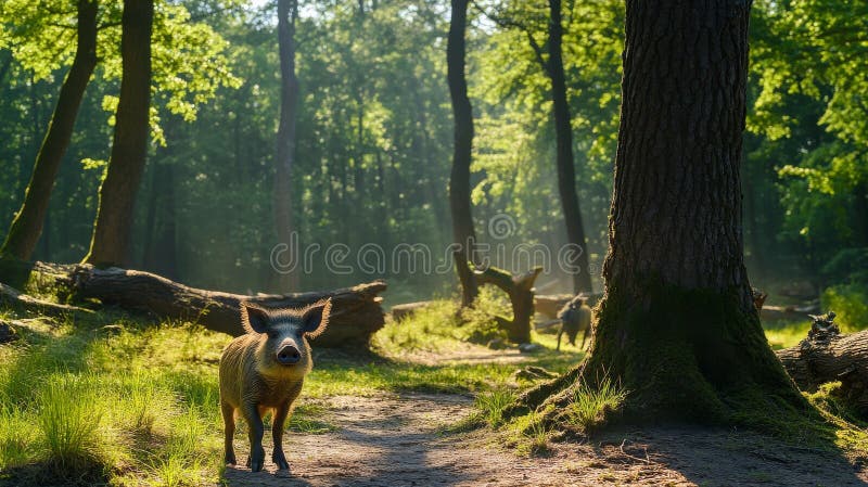 The Prominent Sus Scrofa is Shown Perched on a Hill beside a Tiny ...