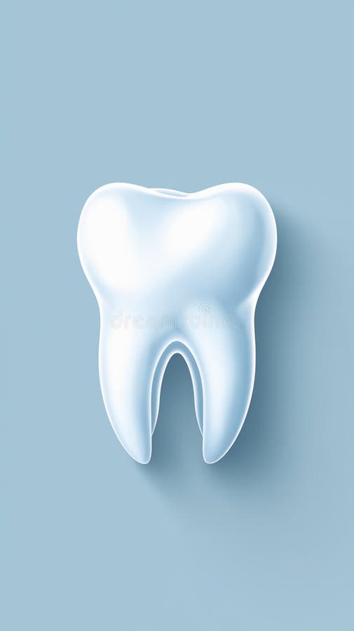 Prominent Tooth Displayed Against Light Blue Background, Showing ...