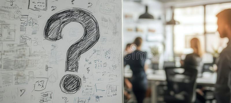 Workplace Brainstorming: Hand-Drawn Question Mark on Office Whiteboard ...