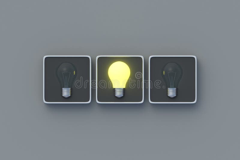 Promising Discovery. Glowing Light Bulb on Button Stock Illustration ...