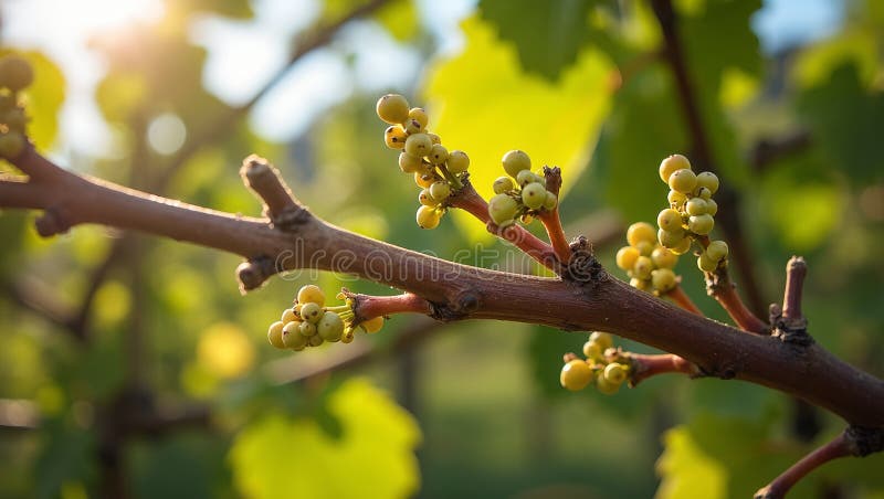 Promising Grapevine Buds in a Sunny Vineyard Stock Illustration ...