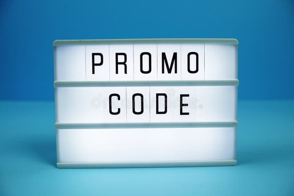 Promo Code Letterboard Text on LED Lightbox on Blue Background Stock ...