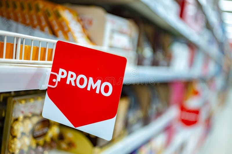 Promo Sign at a Shelf in a Supermarket Stock Image - Image of price ...
